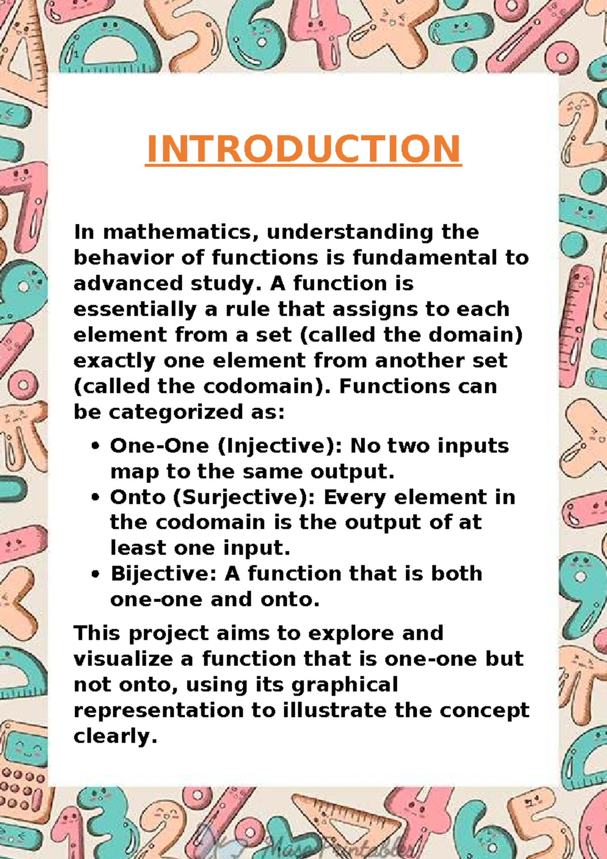 Maths 2 - Exploring One-One Functions: A Visual Report Project - Studocu