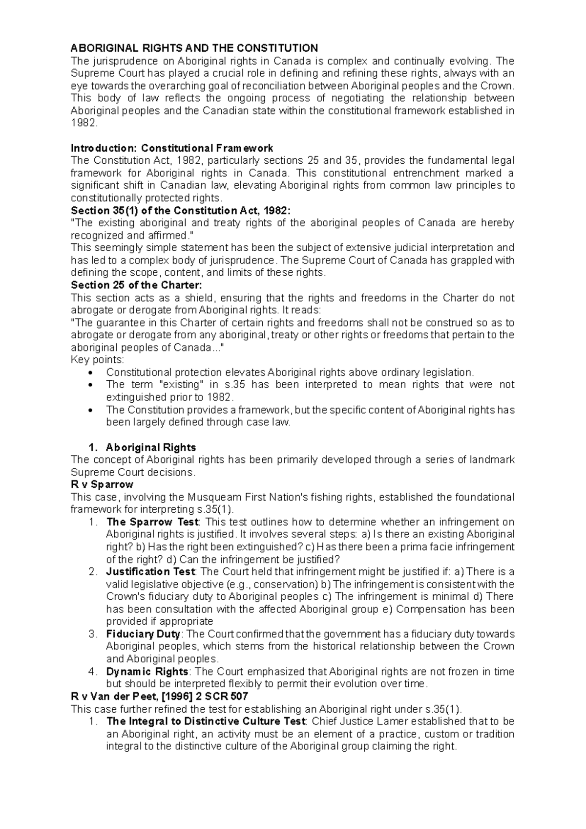 Aboriginal & Treaty Rights in Canada: A Constitutional Overview - Studocu