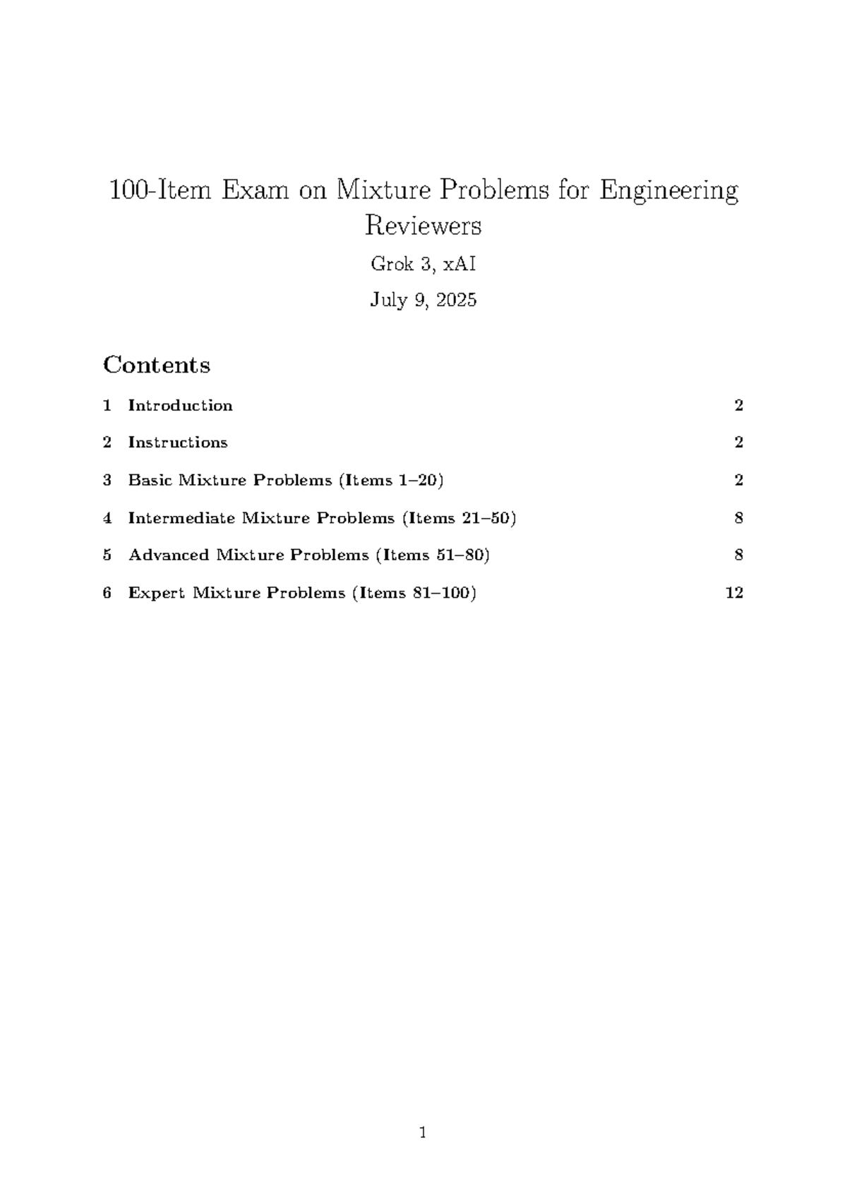 Mixture Problems Exam for Engineering Reviewers (ENGR 101) - Studocu