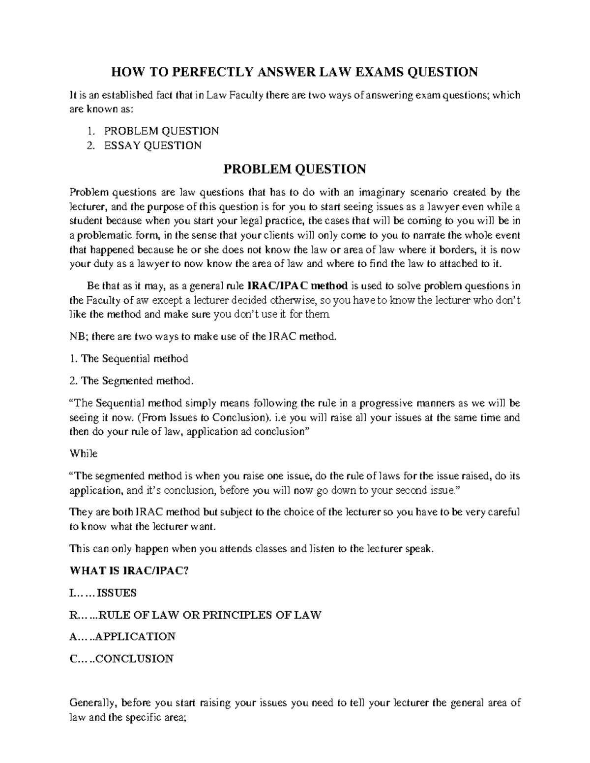 HOW TO Perfectly Answer LAW Exams Question - HOW TO PERFECTLY ANSWER ...