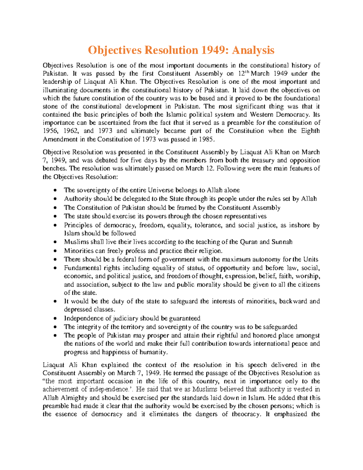 Analysis of Objectives Resolution 1949 - Objectives Resolution 1949 ...