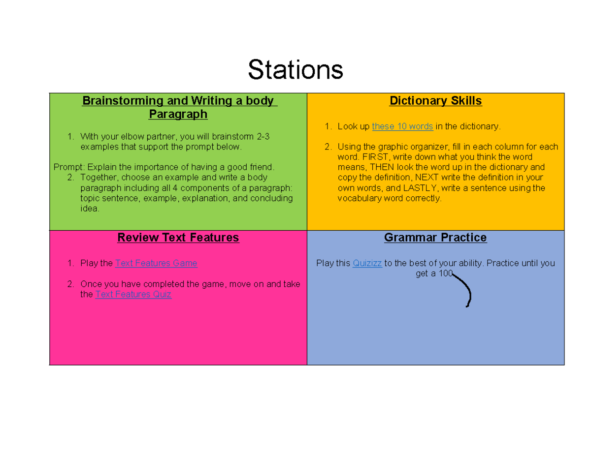 Edited - Tuesday Stations - Stations Brainstorming and Writing a body ...