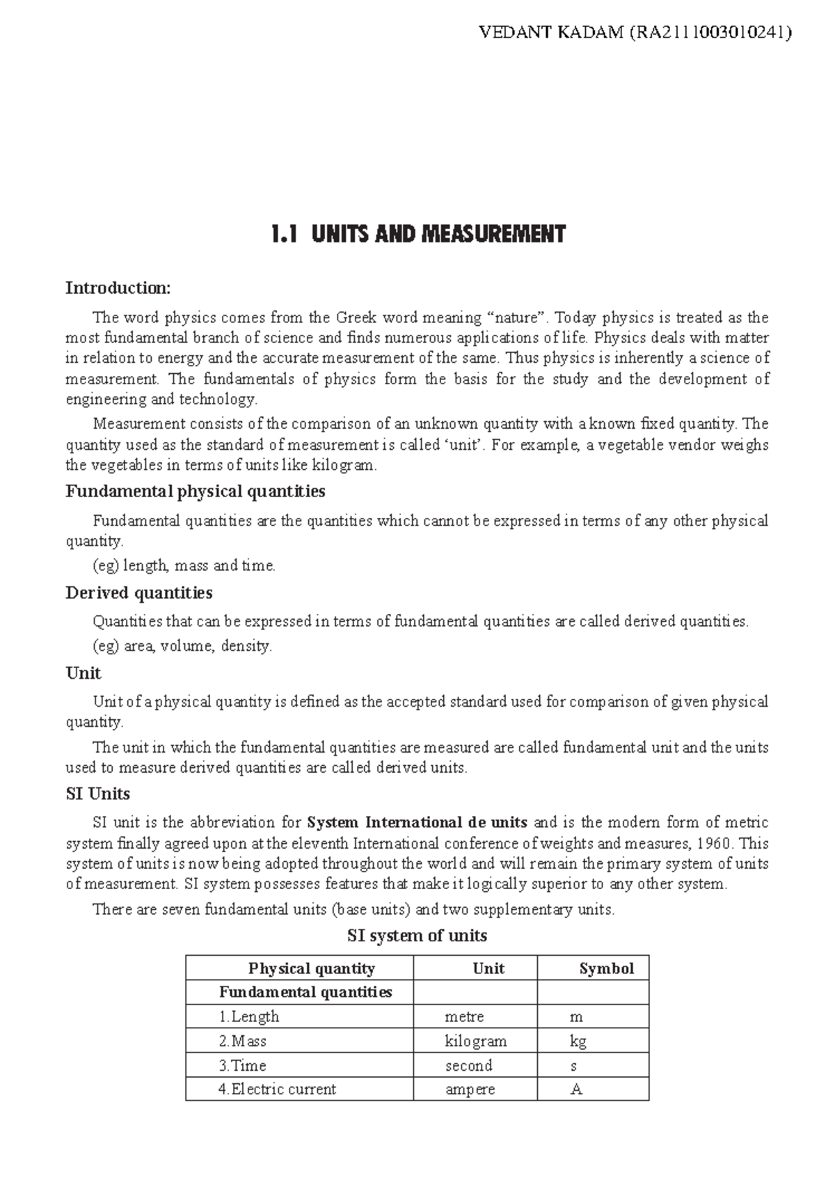 Units & measurements, statics - SI Units and Statics 1 1 UNITS AND ...