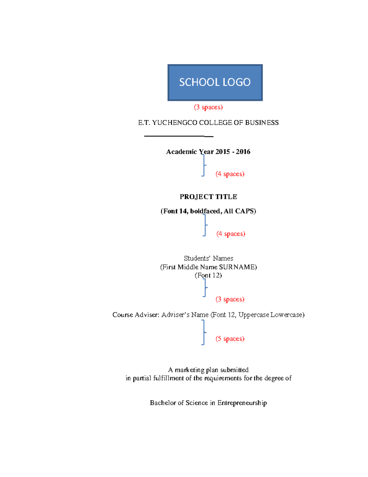 Marketing Plan Format - (3 spaces) E. YUCHENGCO COLLEGE OF BUSINESS ...