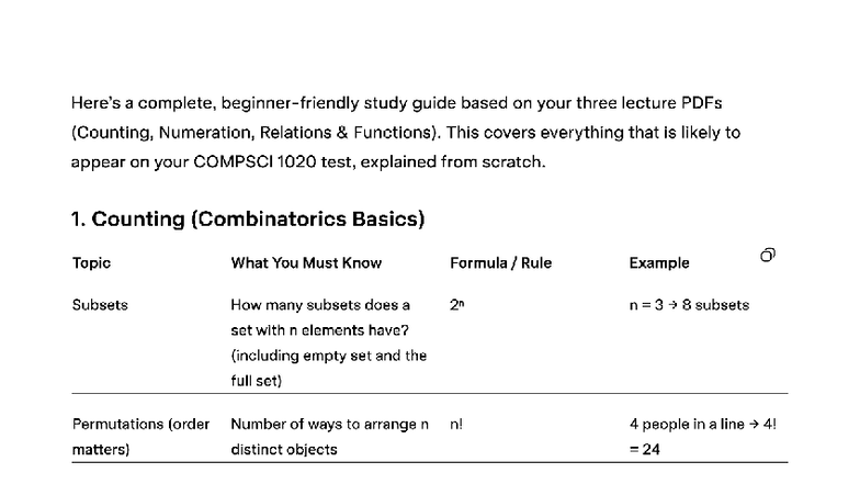 COMPSCI 1020 Test Study Guide: Counting, Numeration & Functions - Studocu