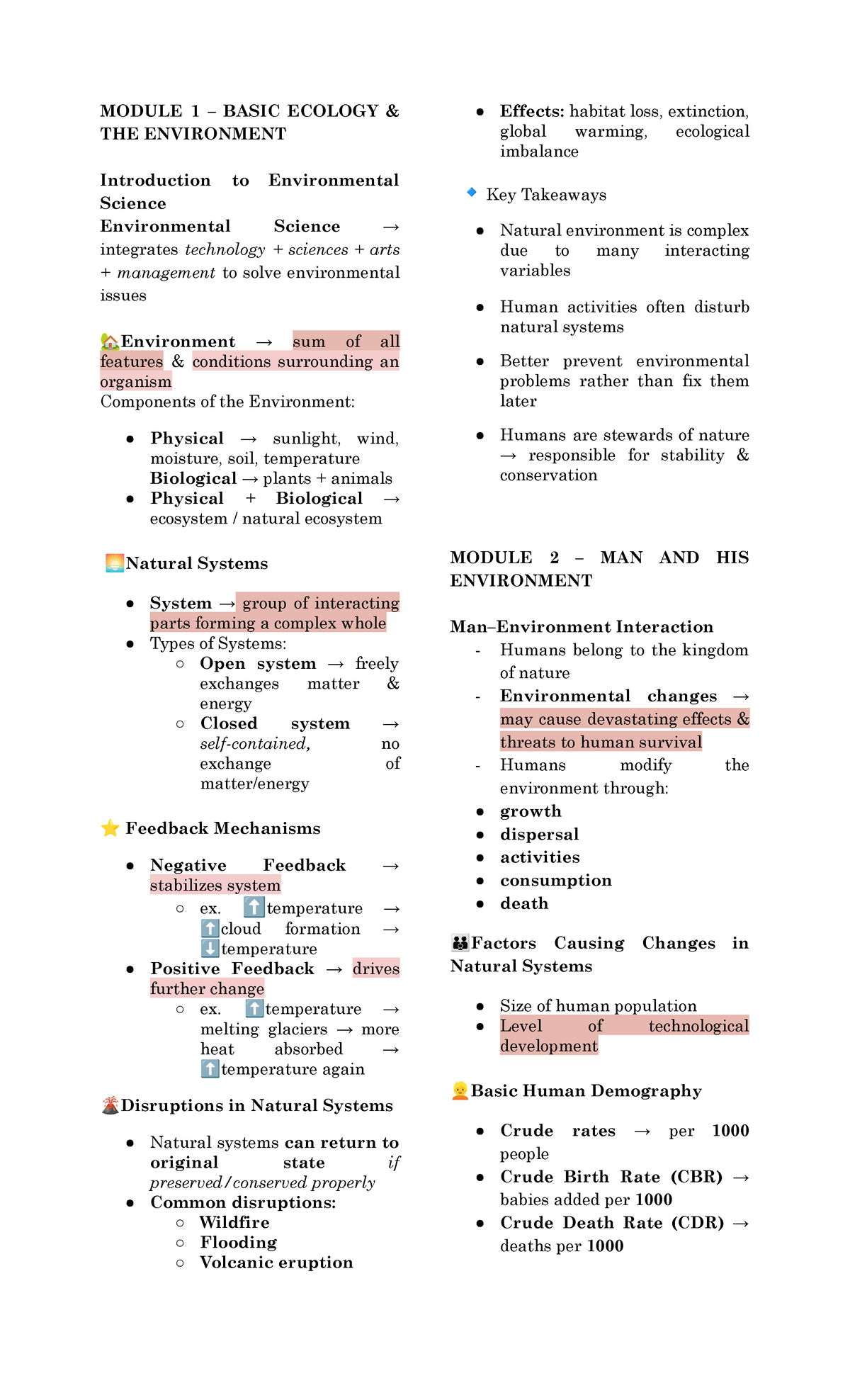 BASIC ECOLOGY & ENVIRONMENT: MODULE 1 & 2 OVERVIEW - Studocu