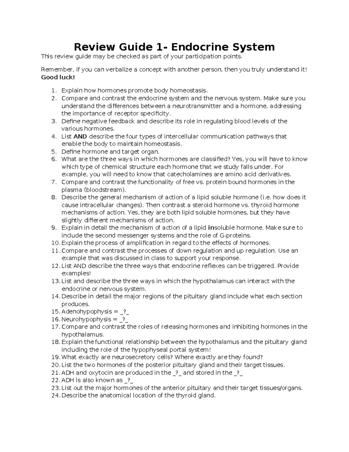 Endocrine System Review Guide 1: Concepts and Mechanisms Explained ...