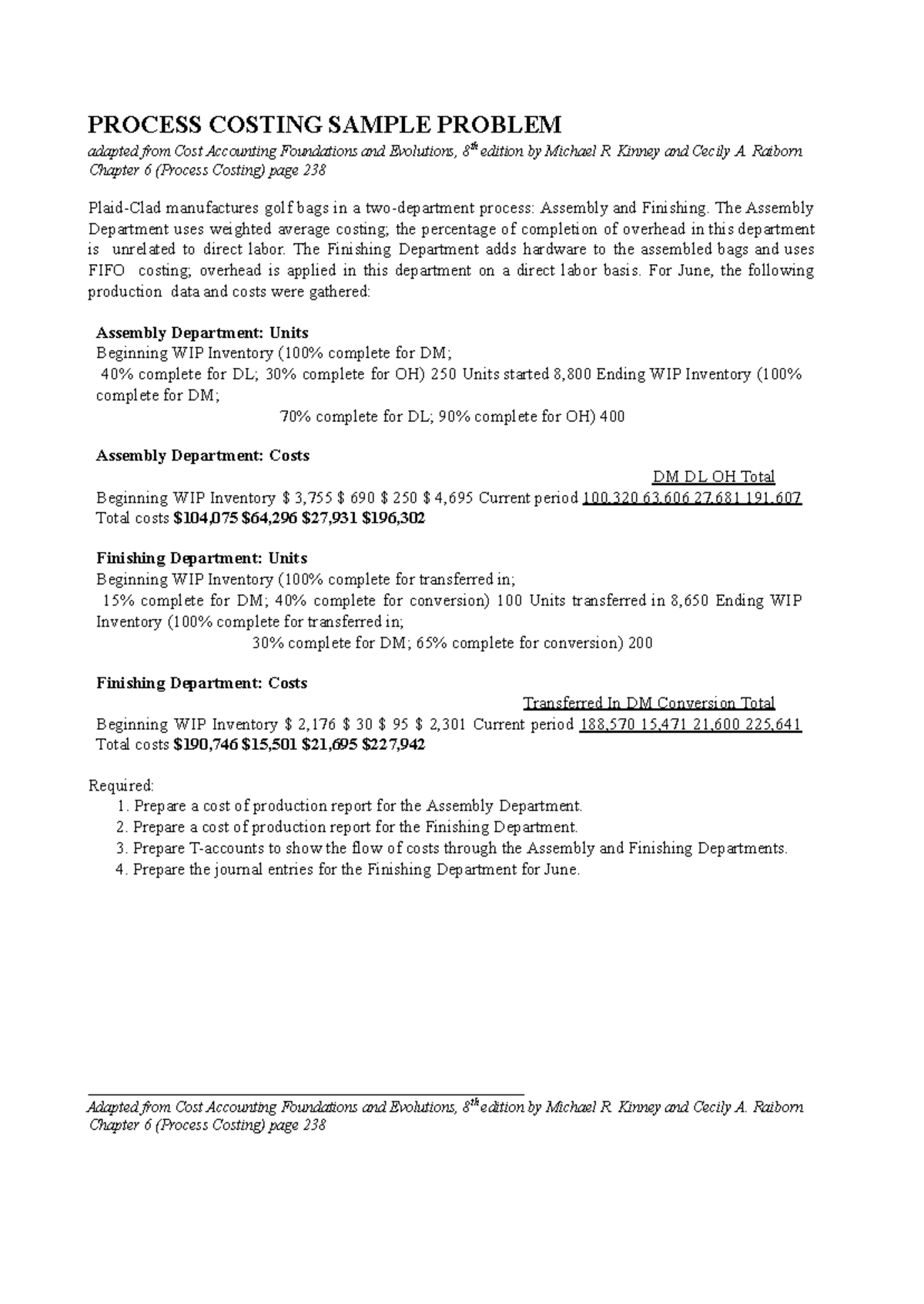 Process Costing Sample Problem (ACCT 301) - Assembly & Finishing ...