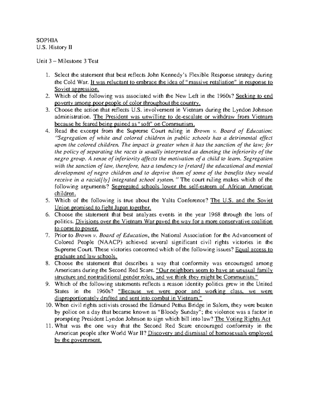 Sophia Pathways U.S. History II Unit 2 Milestone 2 - Unit 2 – Milestone ...