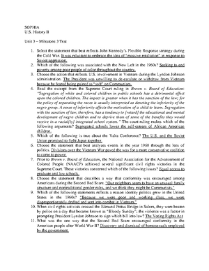 Sophia Pathways U.S. History II Unit 2 Milestone 2 - Unit 2 – Milestone ...