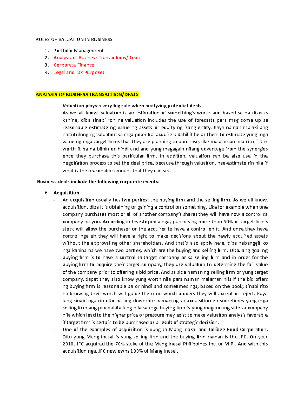 Chapter 1 VCM - ROLES OF VALUATION IN BUSINESS Portfolio Management ...