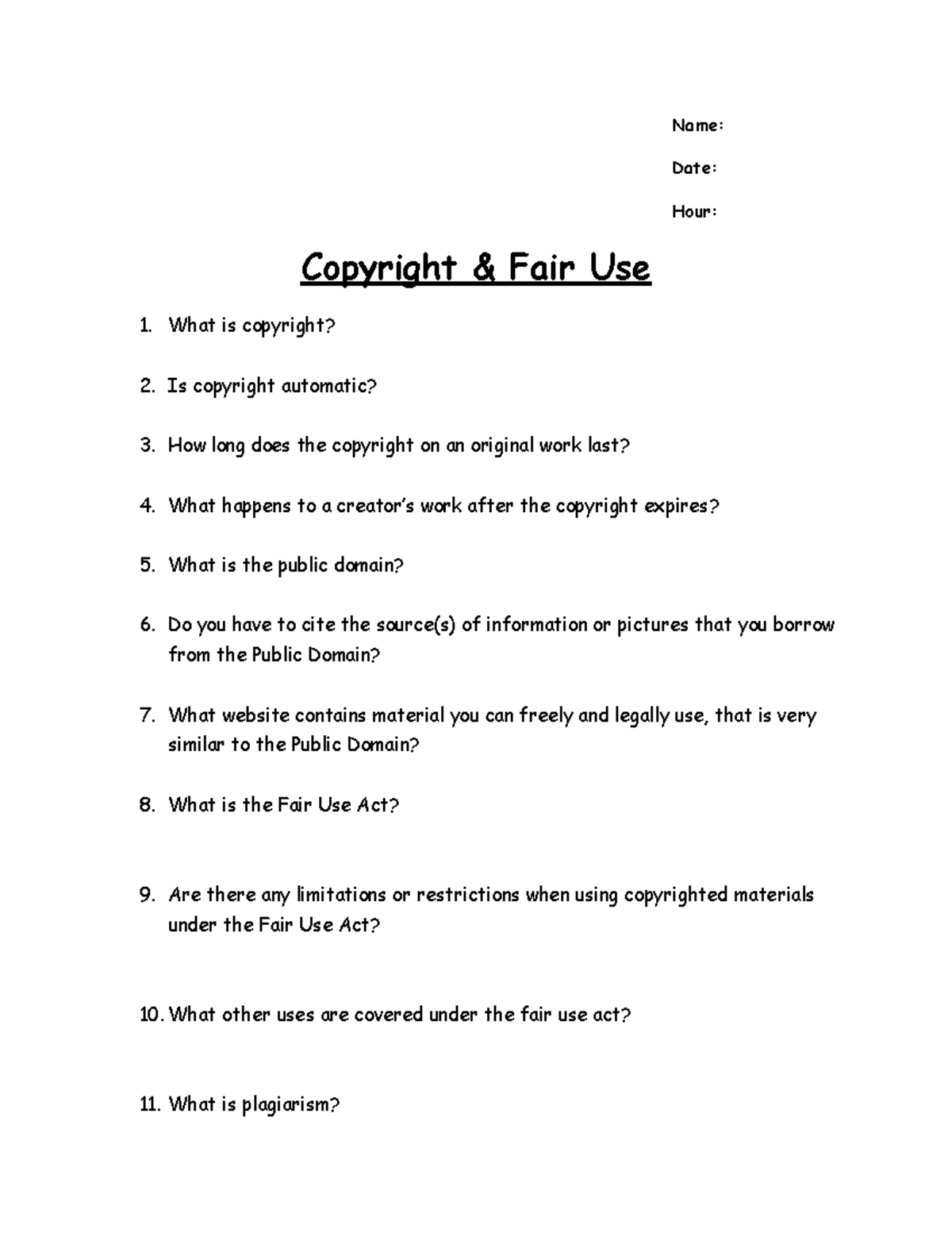 Copyright & Fair Use Worksheet Guide - Studocu