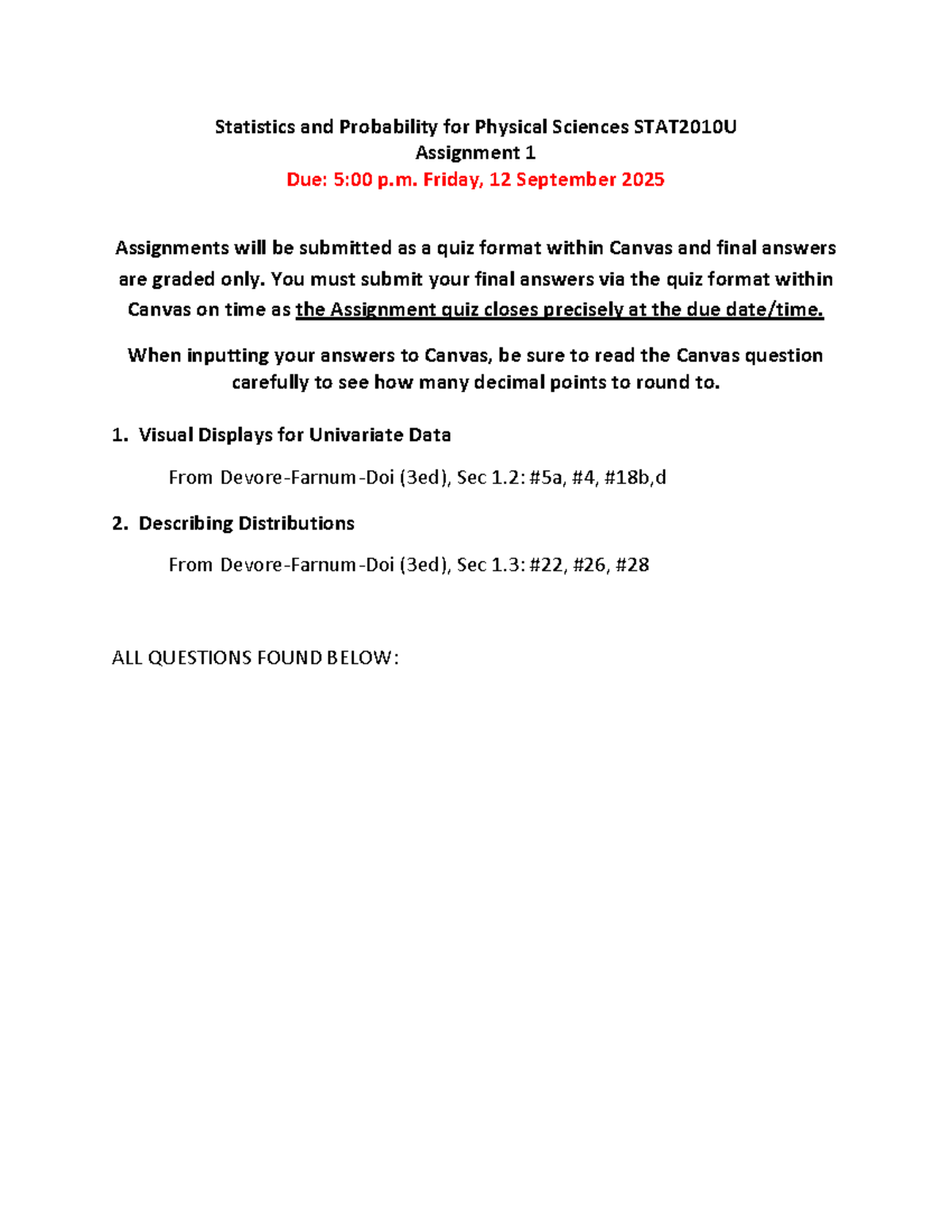 STAT2010U Assignment 1: Visual Displays & Describing Distributions ...