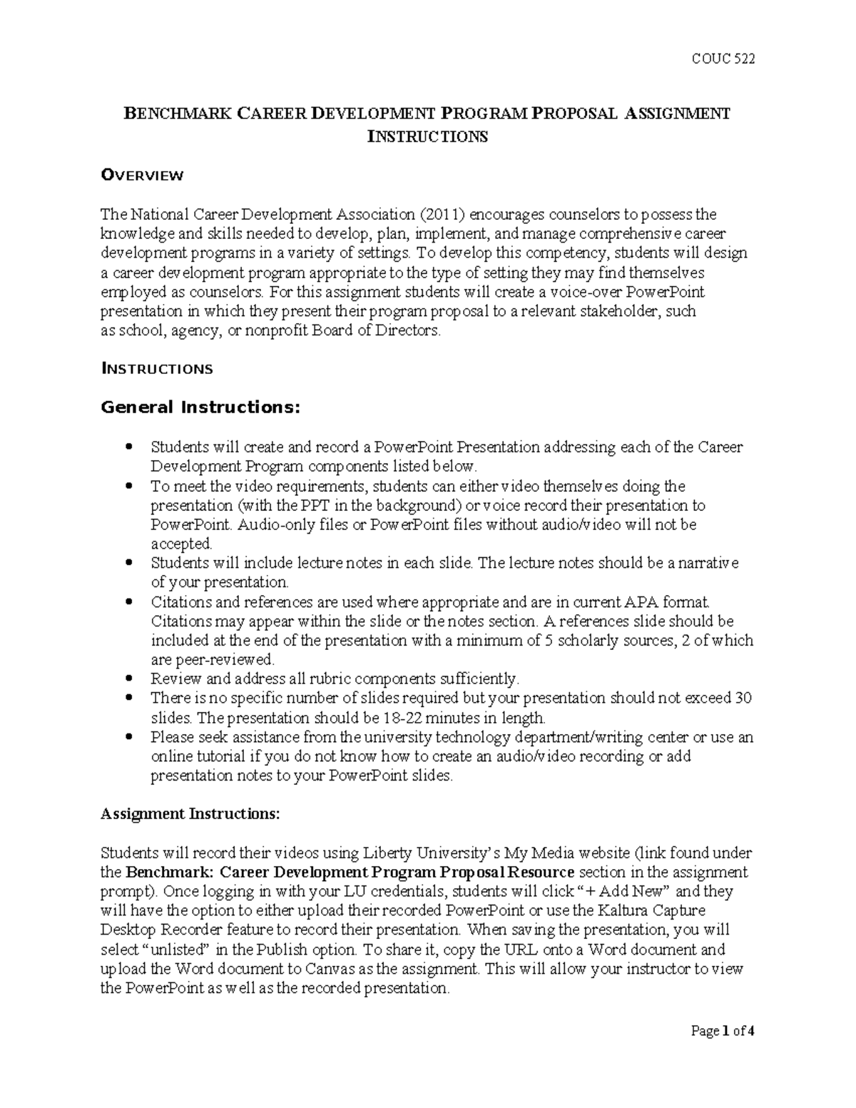 COUC 522 Benchmark Career Development Program Proposal Guidelines - Studocu