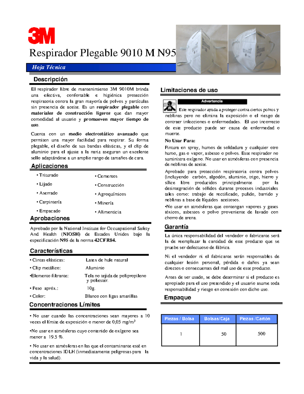 9010 Hoja Técnica - Respirador Plegable y Seguridad SG-SST (2398407) - Studocu