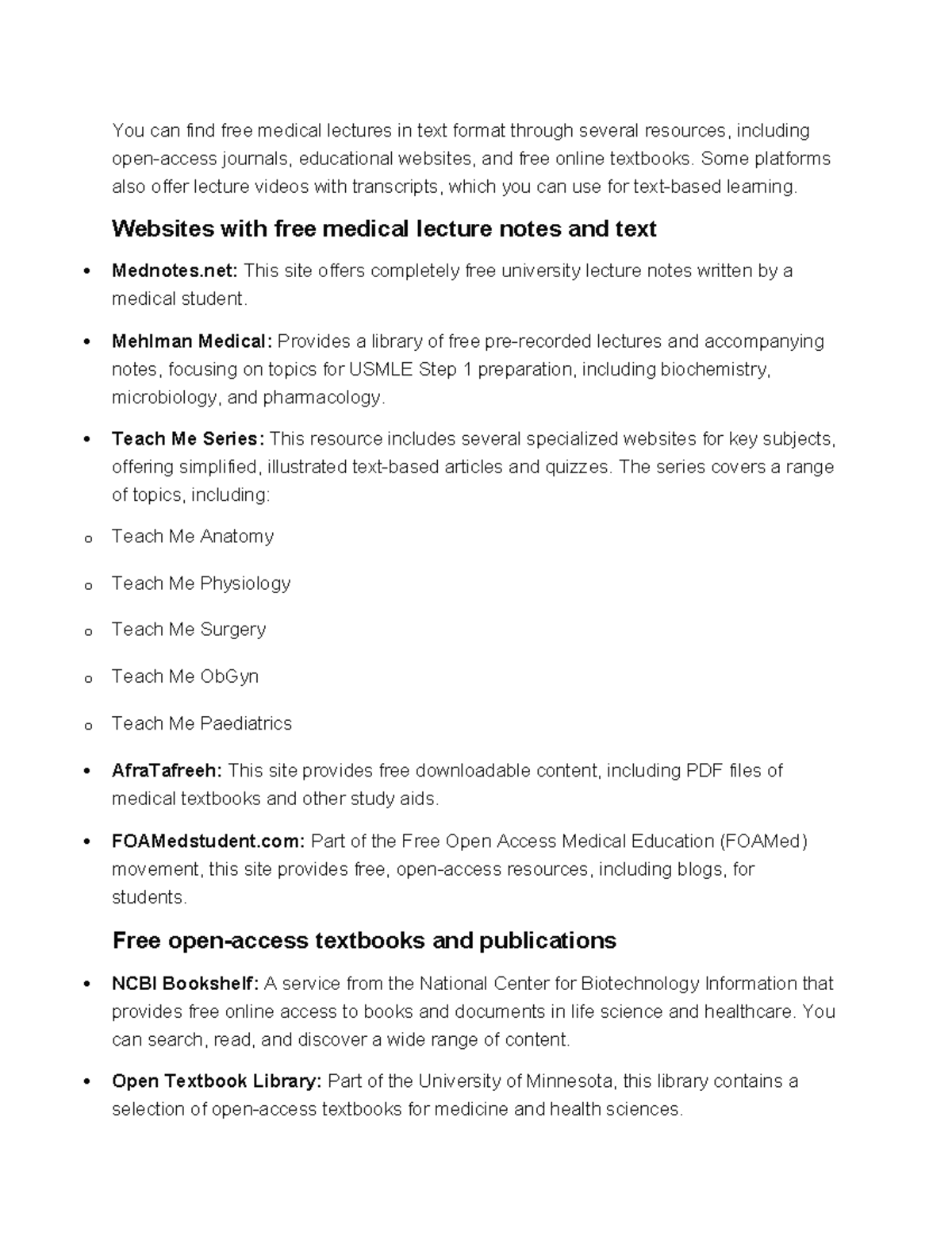 Free Medical Lecture Resources for Students - Med 101 - Studocu