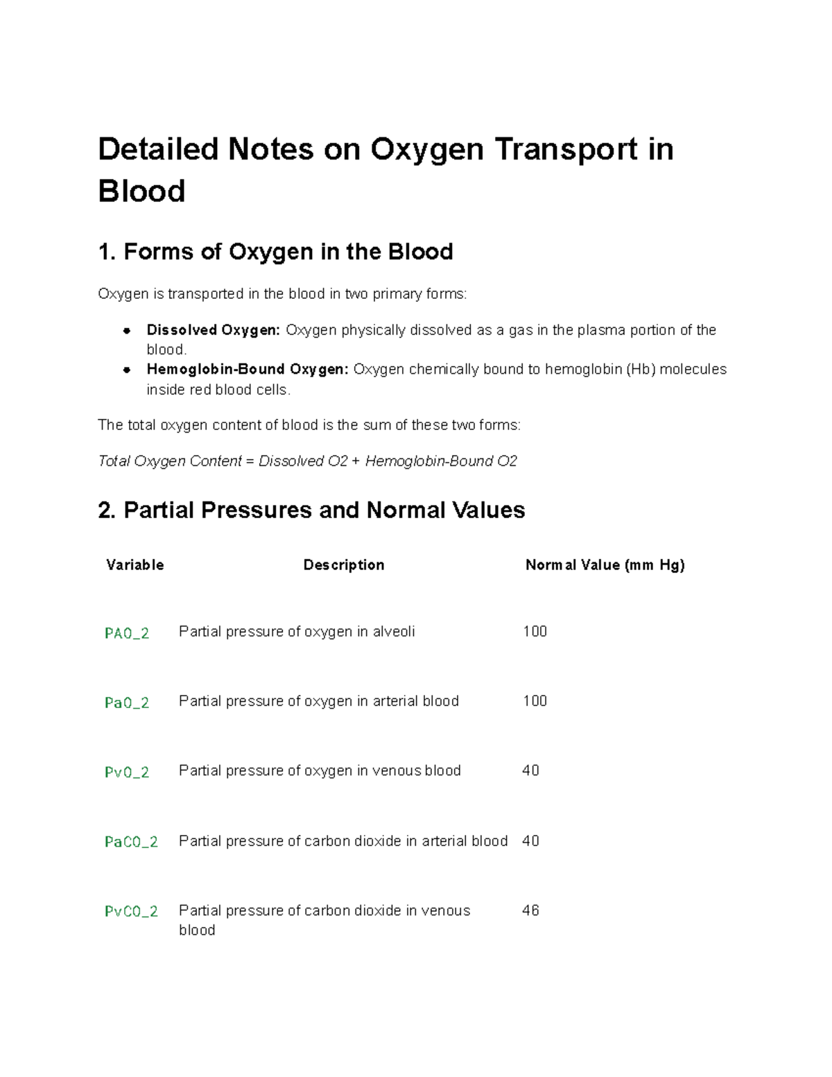 Oxygen Transport in Blood: Detailed Notes for BIOL 101 - Studocu