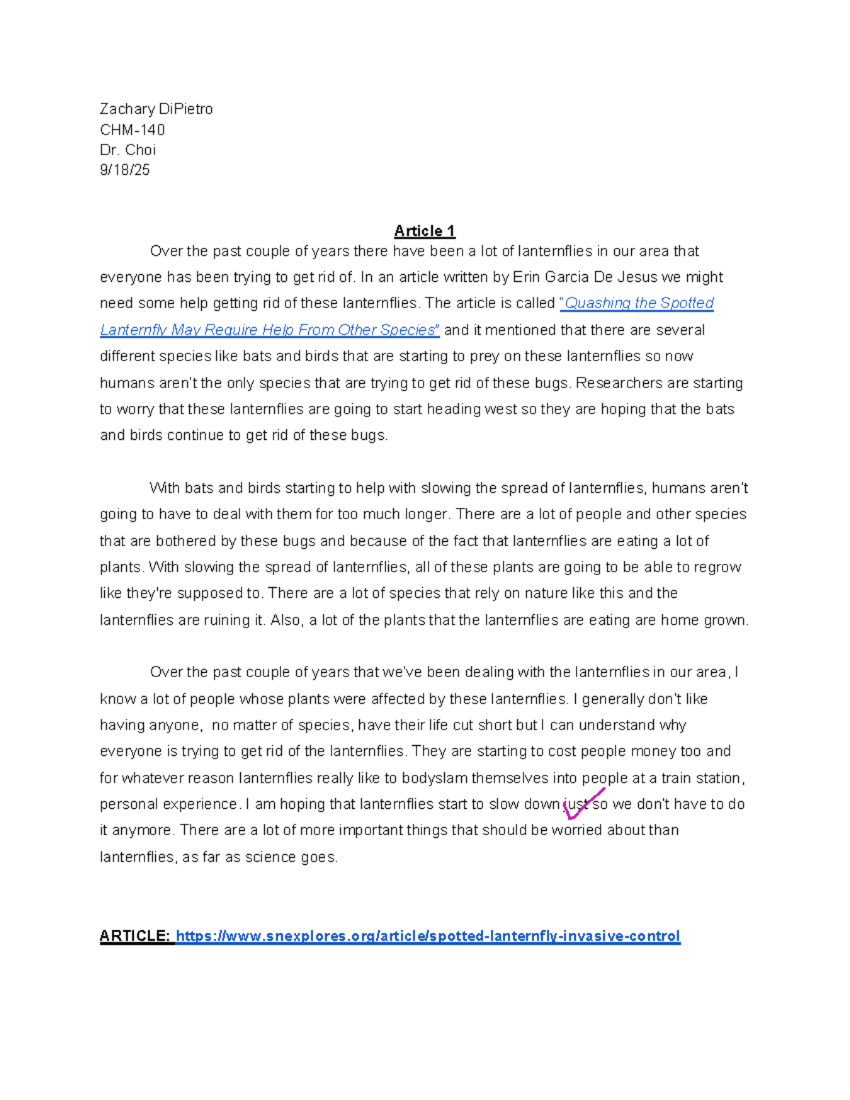 Annotated Article 1: Spotted Lanternfly Insights (CHM-140) - Studocu