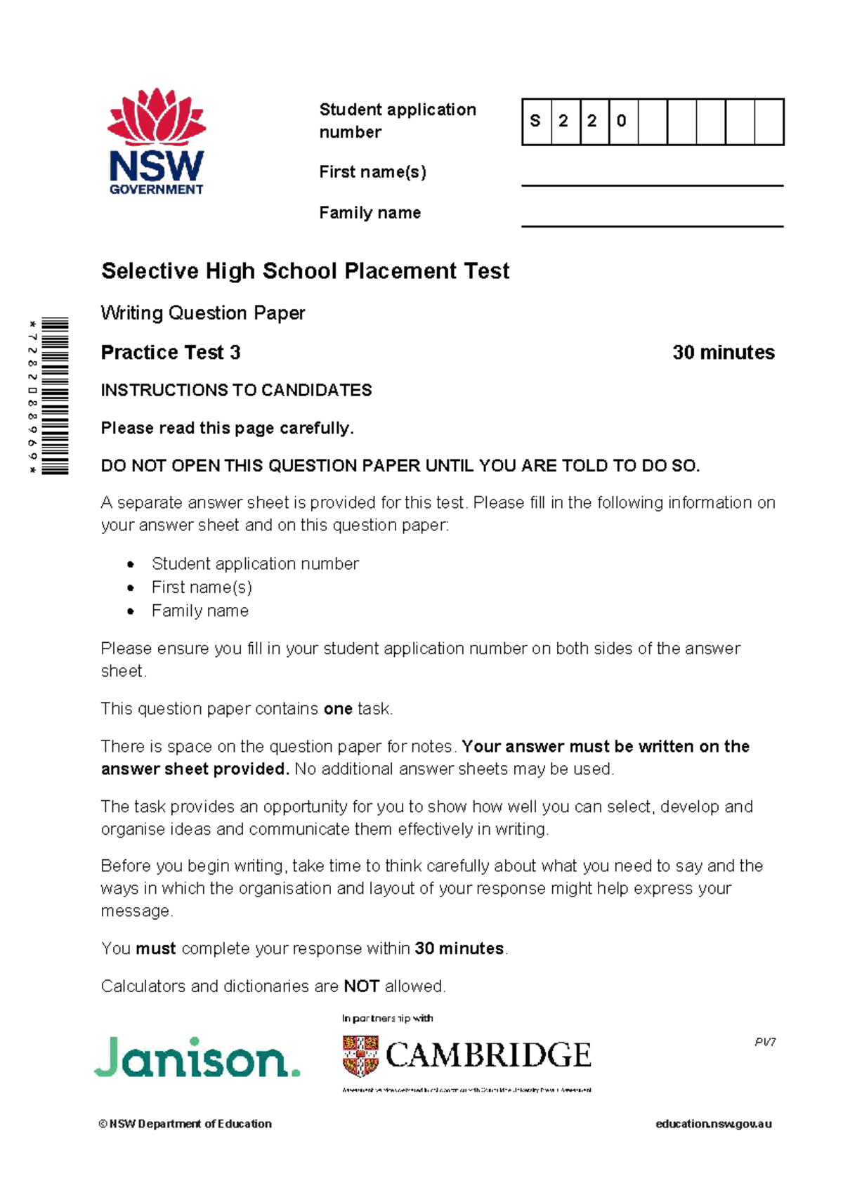 Practice Test 3 - Selective High School Placement Writing - Studocu