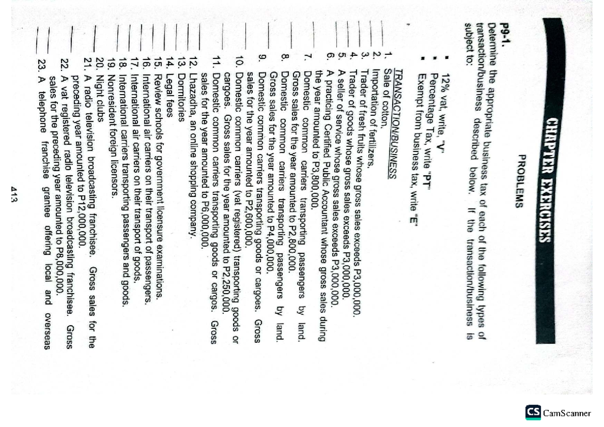 CHAPTER 9 PERCENTAGE TAXES CS: Business Tax Determination Exercises ...