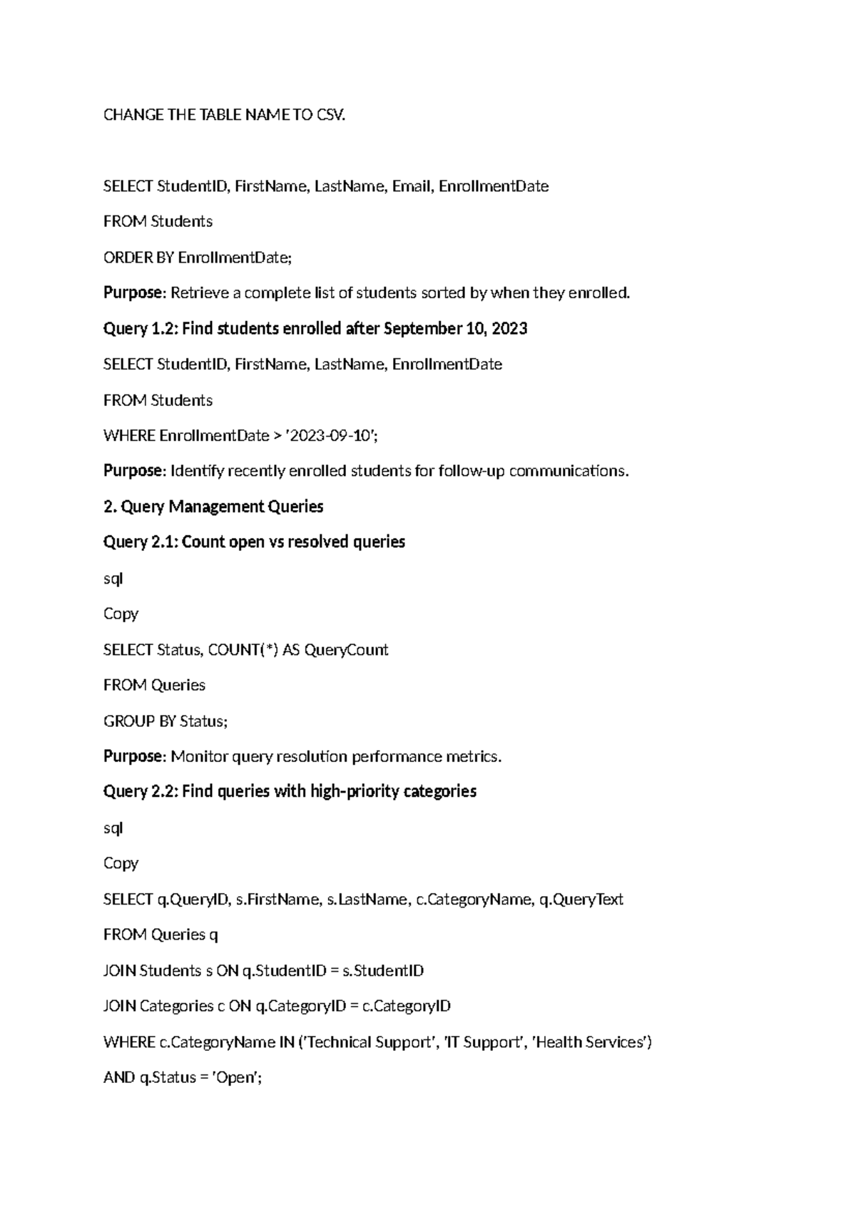 CODE1 - Lecture Notes on SQL Queries for Student Management - Studocu