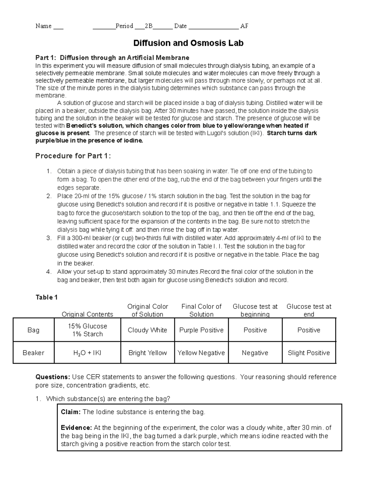 Diffusion and Osmosis Lab Report (AP/IB) - Studocu