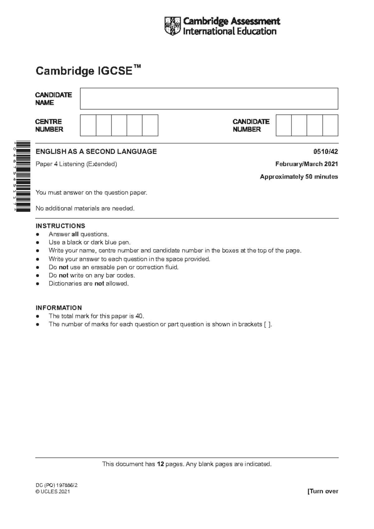Cambridge 0467545117 ESL 2021 Paper 4 Listening Exam Guide - Studocu