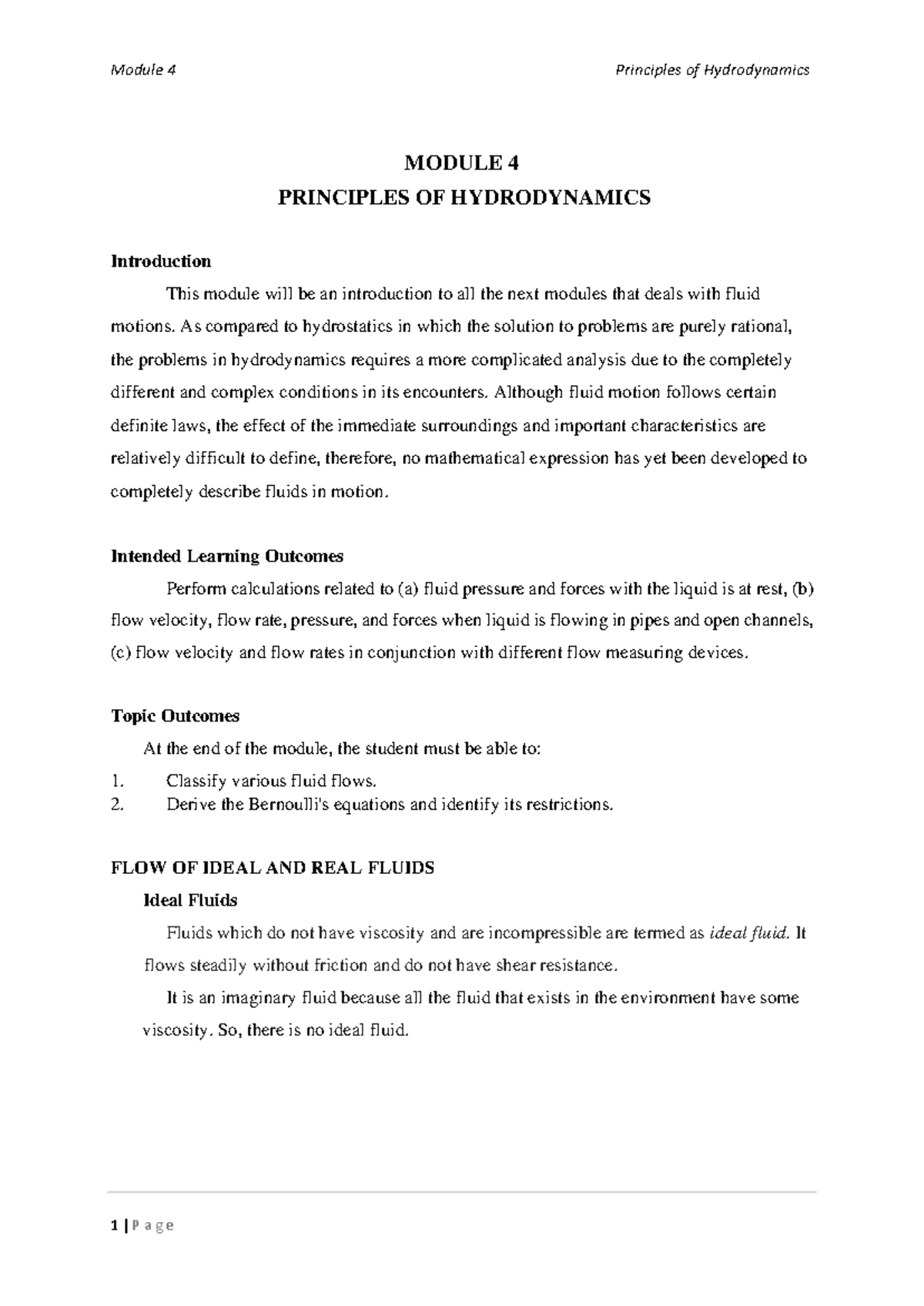Module 4: Principles of Hydrodynamics - Comprehensive Overview - Studocu