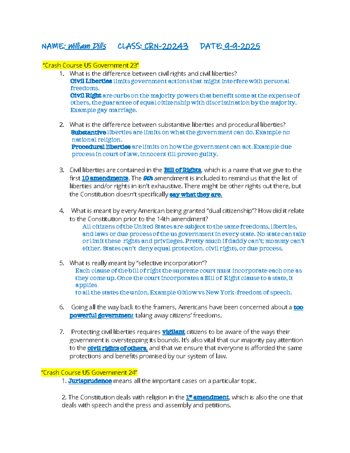 US Government 1: Civil Liberties and Rights Overview Notes - Studocu