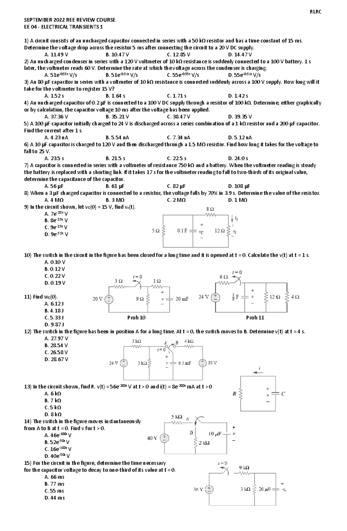 EE 04 - Electrical Transients Problem Set with Solutions - Studocu