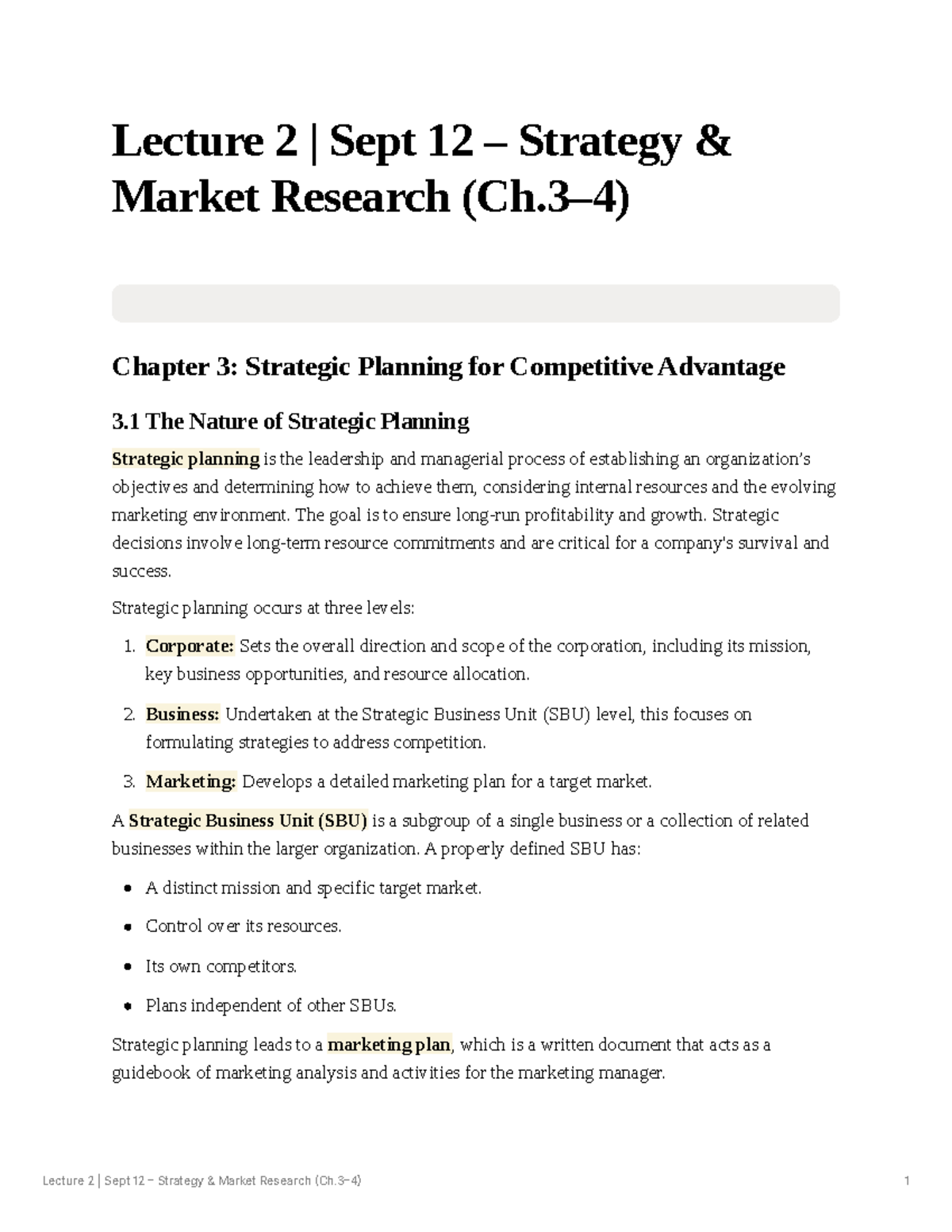 Lecture 2: Strategy & Market Research - Strategic Planning Insights ...