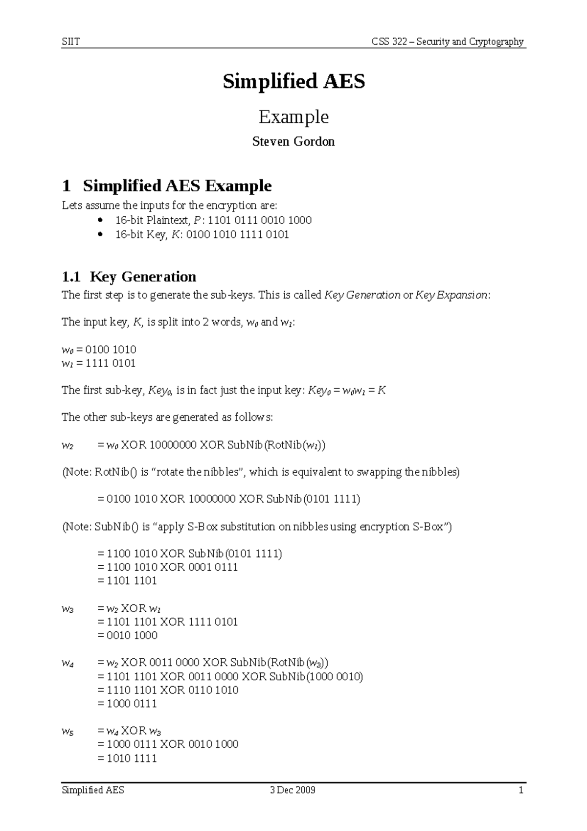 CSS322Y11S2H02 Simplified AES Example Explained - Studocu