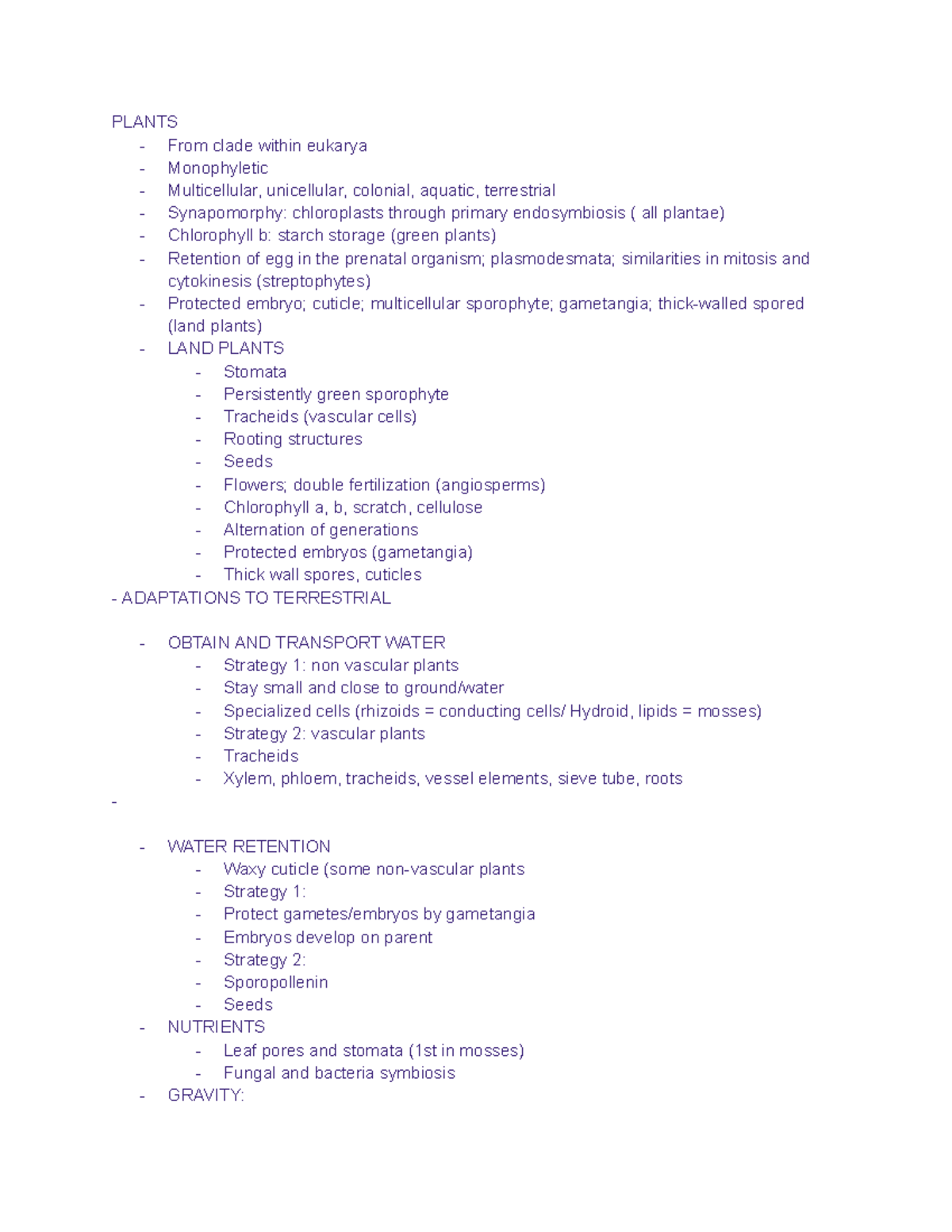 Bio test 3 study notes on plant adaptations and characteristics - Studocu