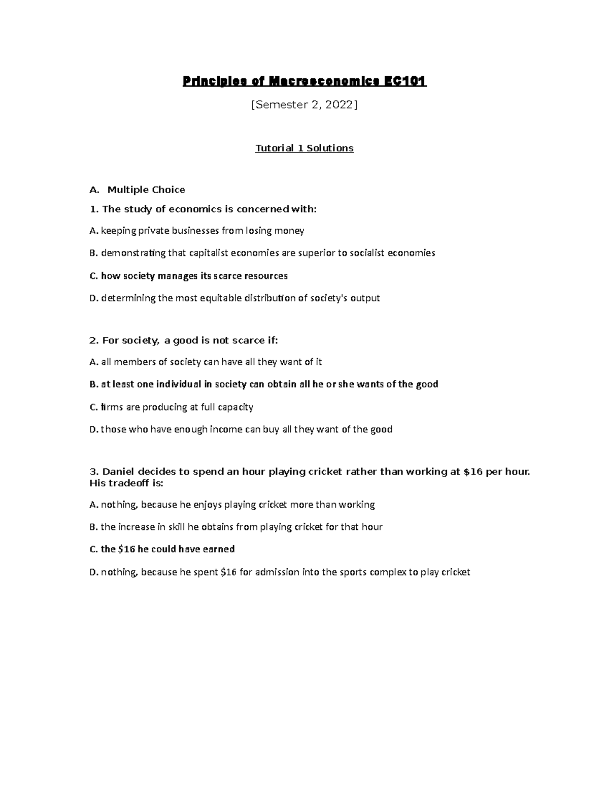 EC 101: Solutions for Tutorial 1 in Principles of Macroeconomics - Studocu