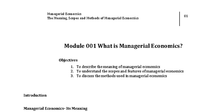 Managerial Economics: Meaning, Scope & Methods - W1 Module 001 - Studocu