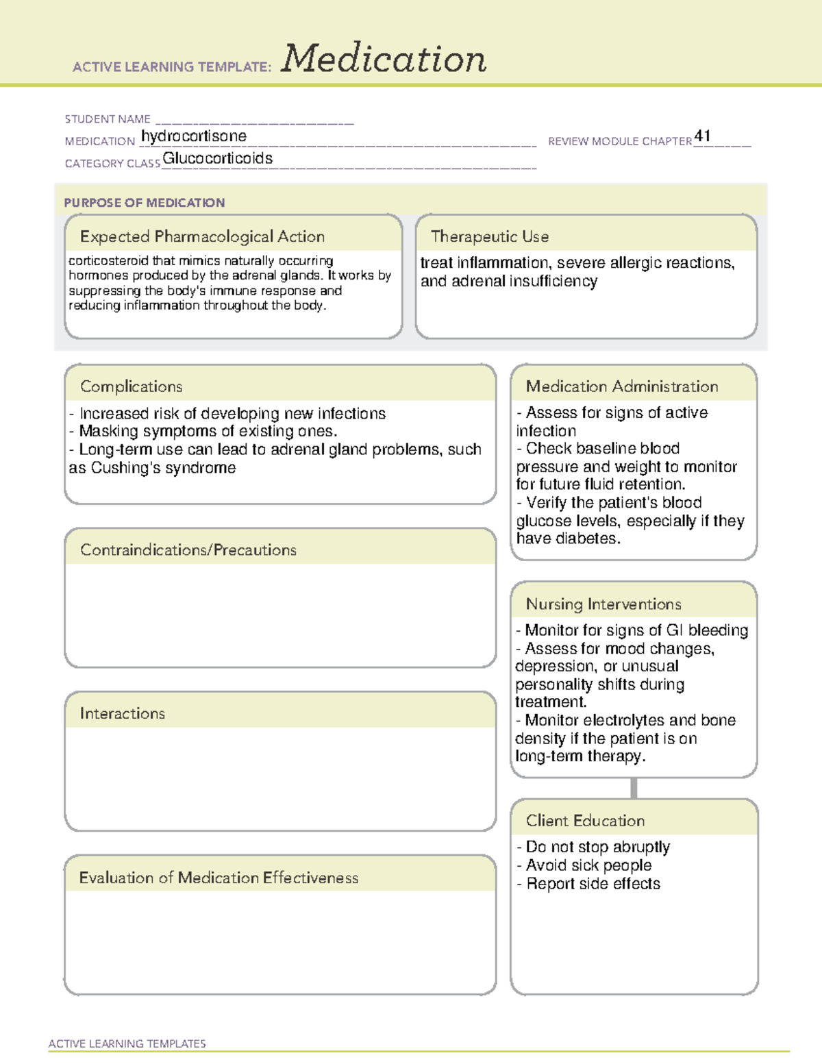 ACTIVE LEARNING TEMPLATE: Hydrocortisone Review - Glucocorticoids - Studocu