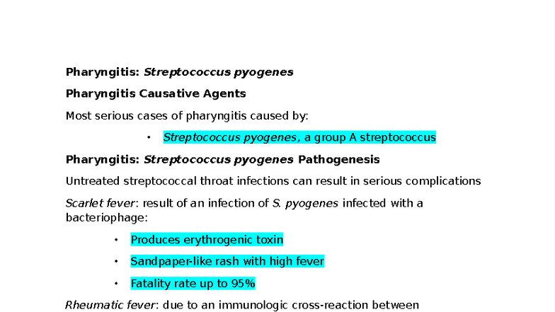 Pharyngitis and Pneumonia: S. pyogenes Pathogenesis & Treatment - Studocu