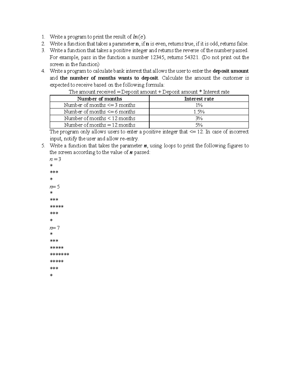 Java Exercises - nothing - Write a program to print the result of 𝑙𝑛(𝑒 ...