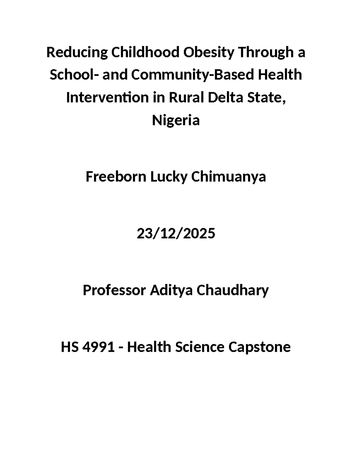 Reducing Childhood Obesity: A Health Intervention in Rural Delta State ...