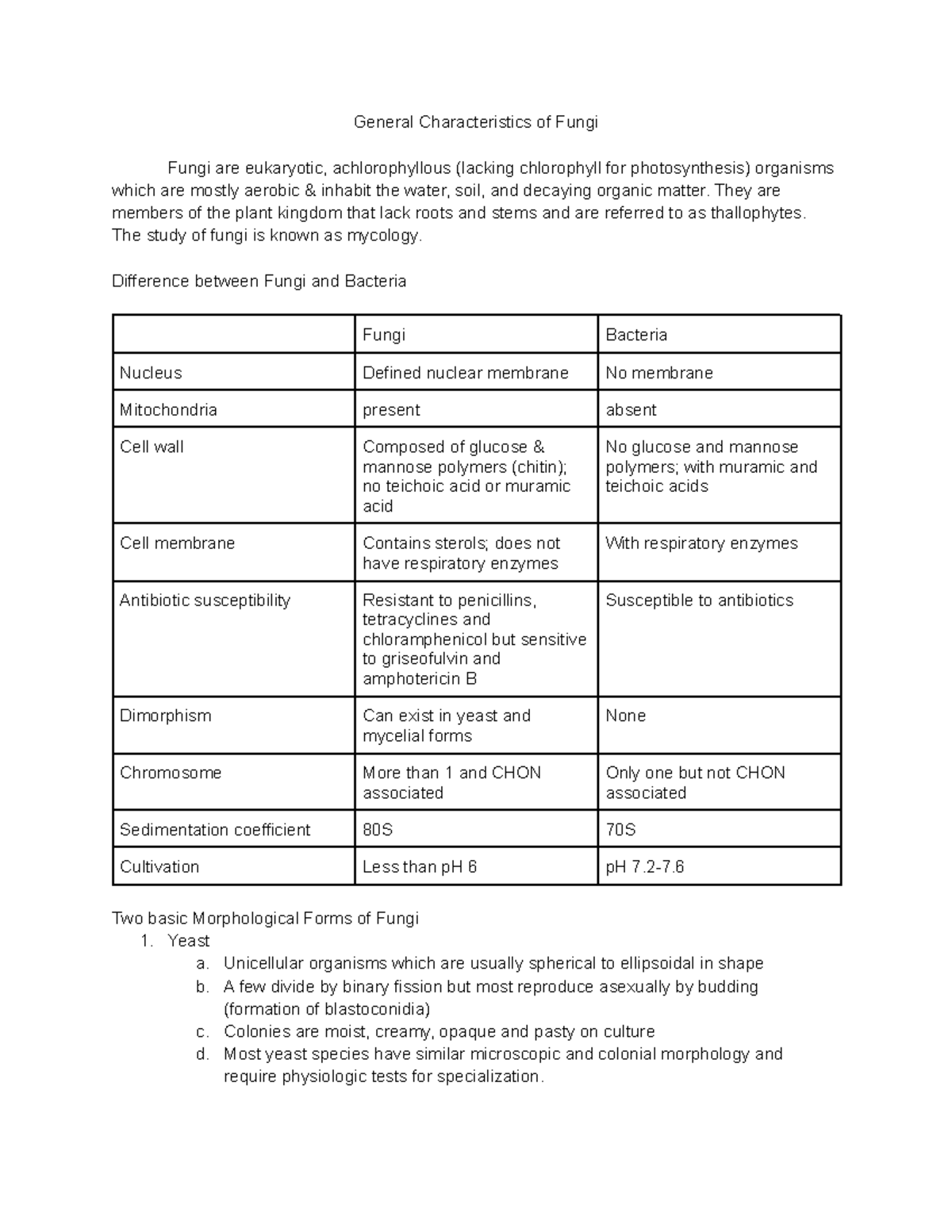 General Characteristics of Fungi (Outline) - General Characteristics of ...