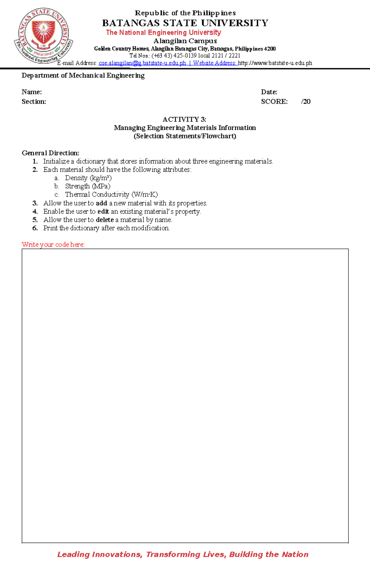 Cp E 401 Activity 3: Managing Engineering Materials Study Notes - Studocu