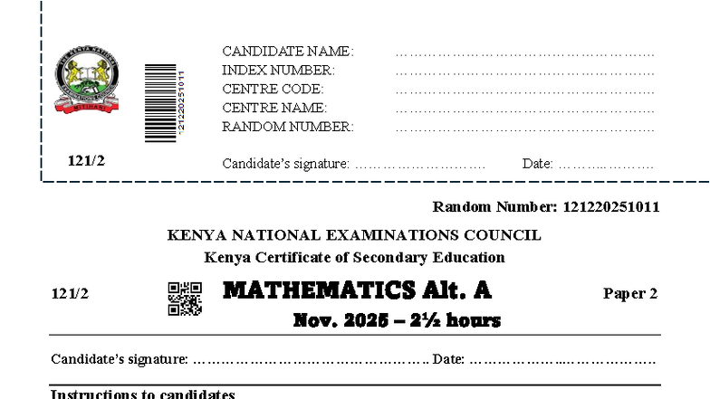 KCSE 2025 121 PP2 Printable🎓 - © 202 5 The Kenya National Examinations ...