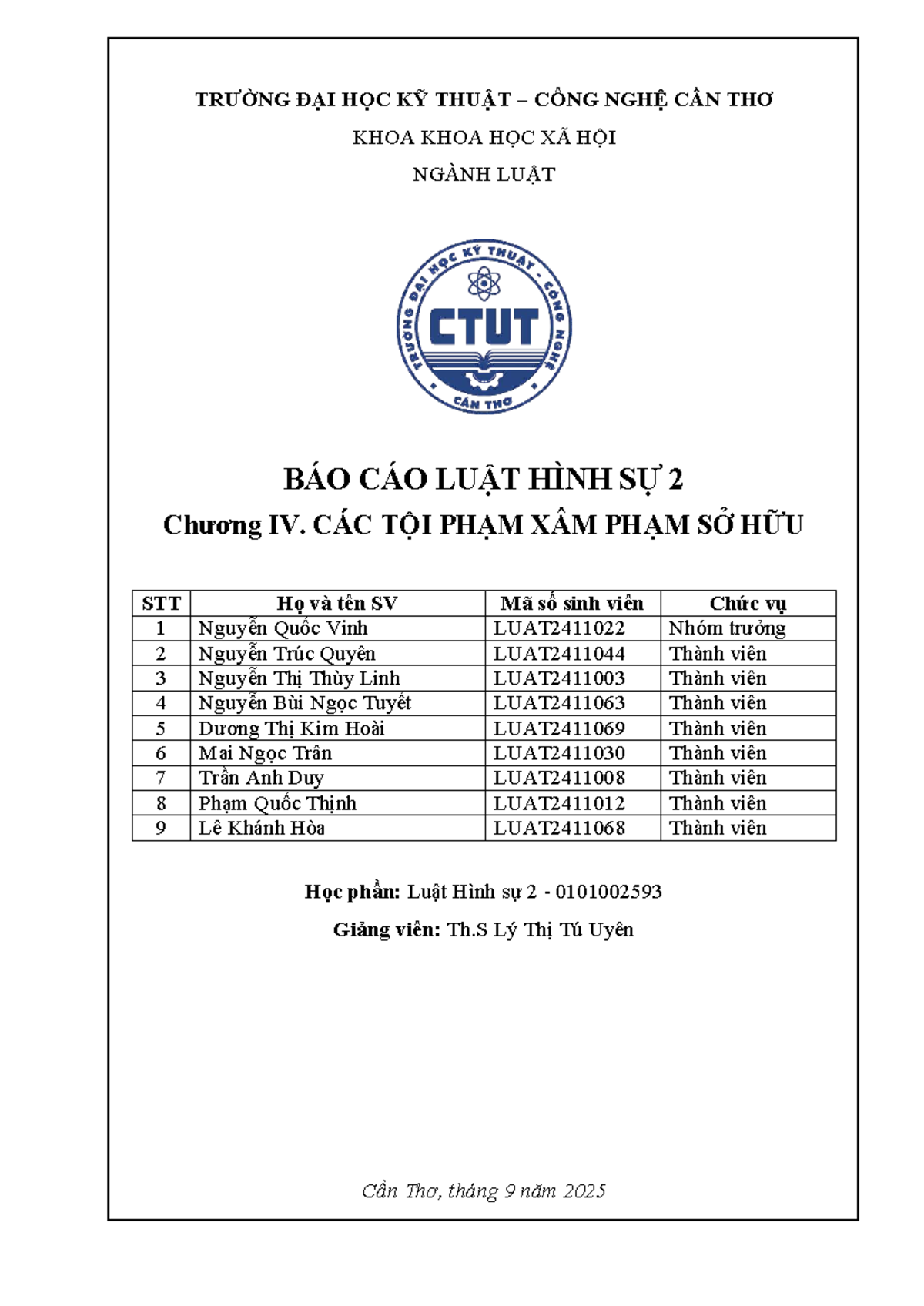 Báo cáo Luật Hình Sự 2 - Nhóm 4: Các Tội Phạm Xâm Phạm Sở Hữu - Studocu