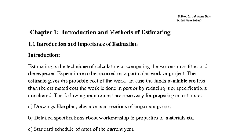 Estimating Chapter 1 Notes: Introduction & Methods (Course Code) - Studocu