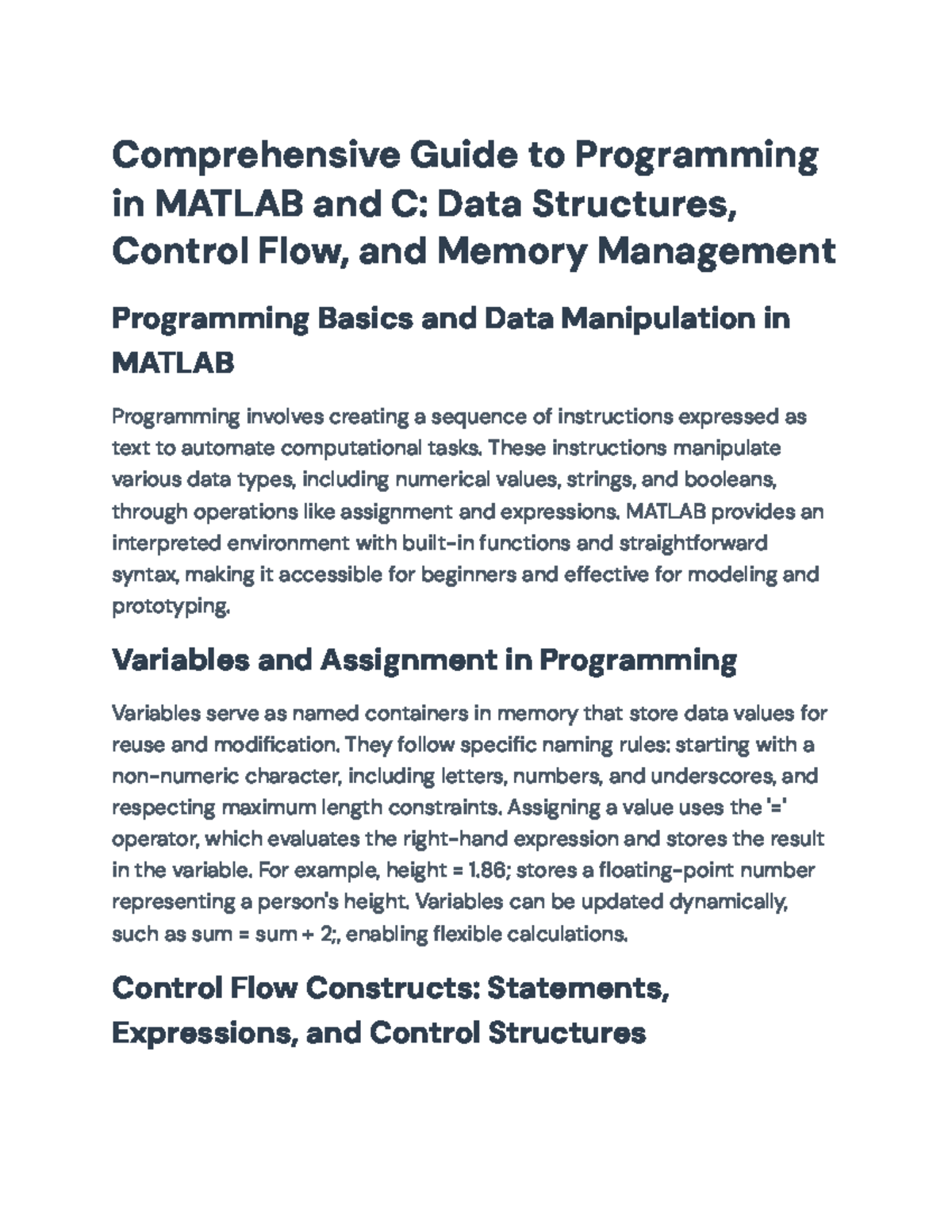 Comprehensive Guide to C and MATLAB Programming: Structures & Practices ...