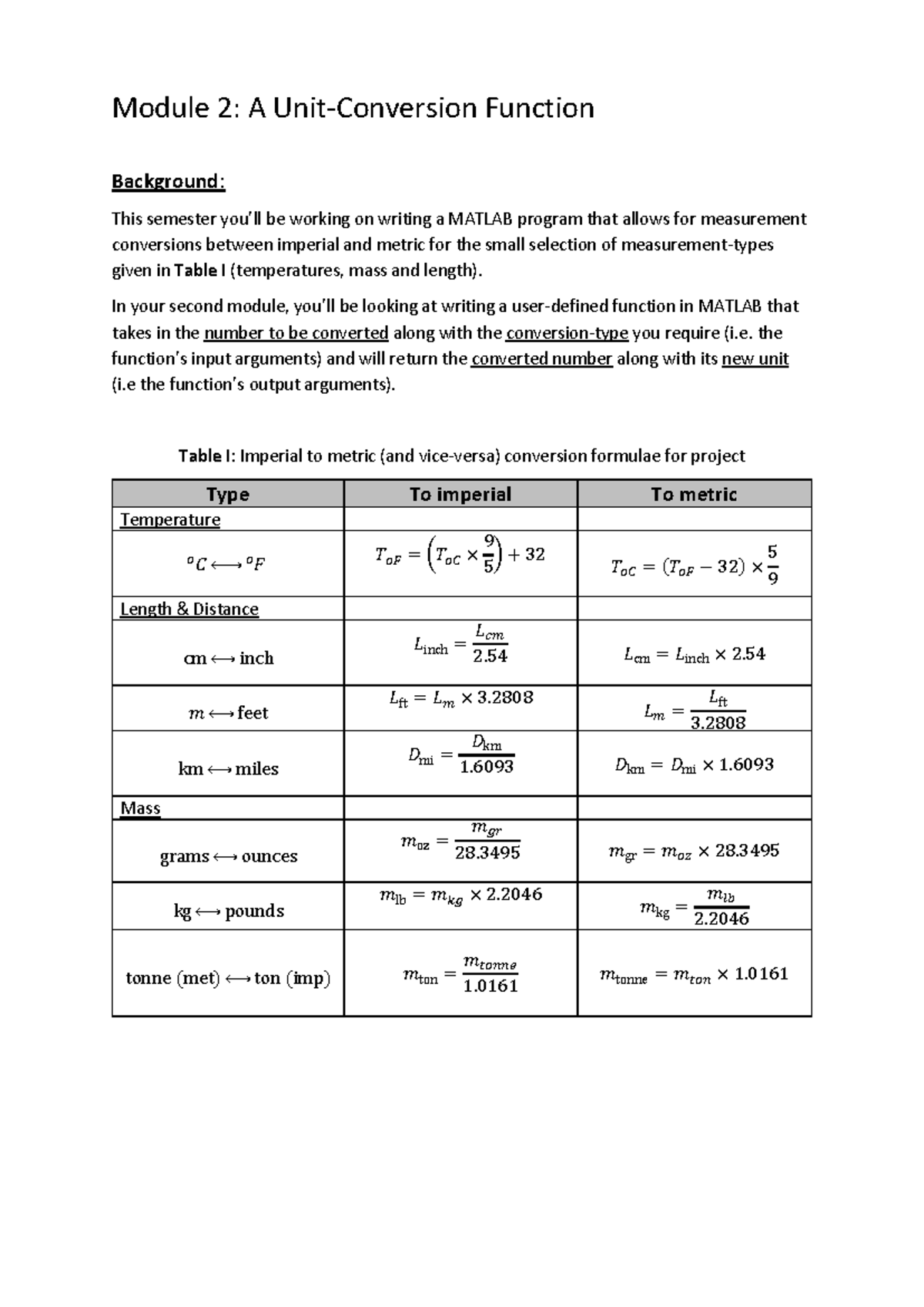 Module 2 Specifications - Module 2 : A Unit-Conversion Function Background: This semester you’ll ...