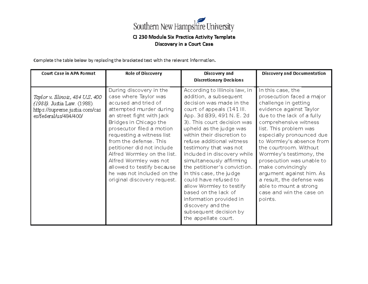 CJ 230 Final Exam: Understanding Discovery in Court Cases - Studocu