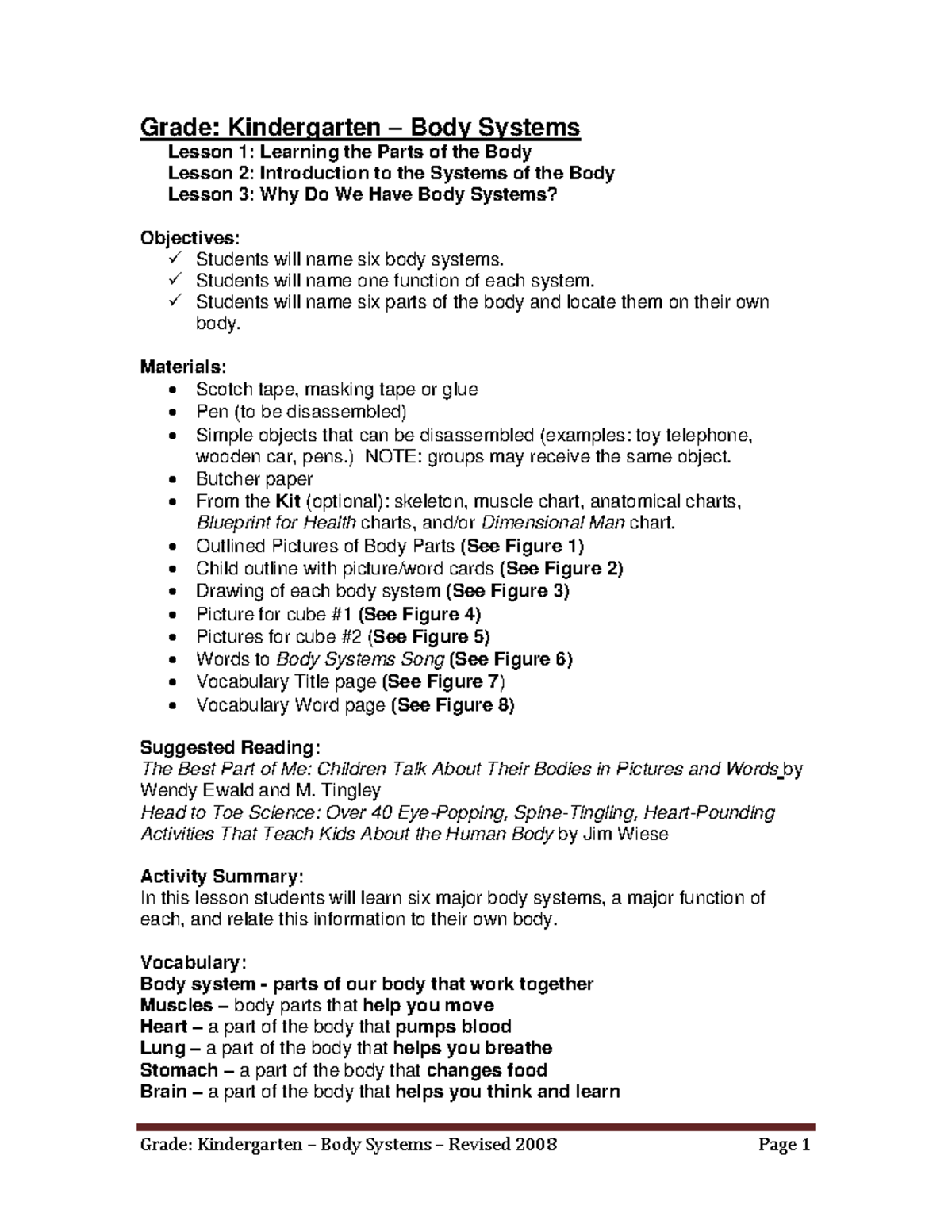 KIND 101: Body Systems Lesson Plan for Kindergarten Students - Studocu