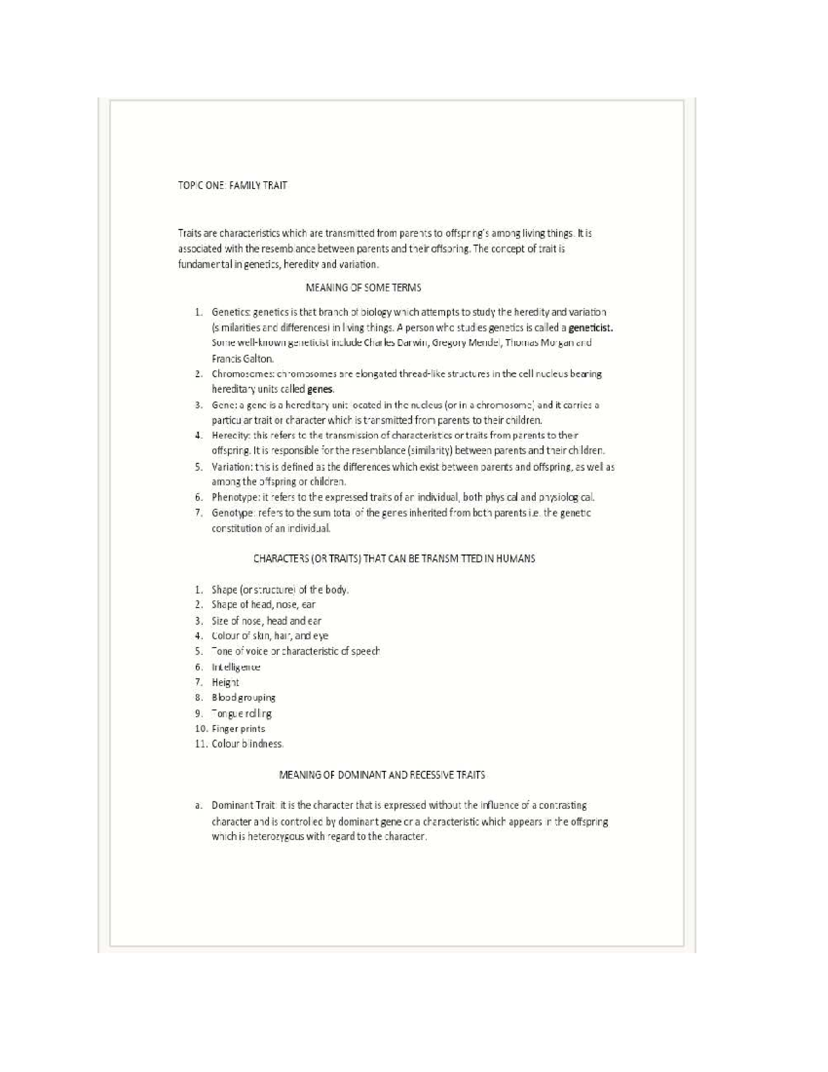 BSC B9 - Family Traits and Environmental Hazards Overview - Studocu