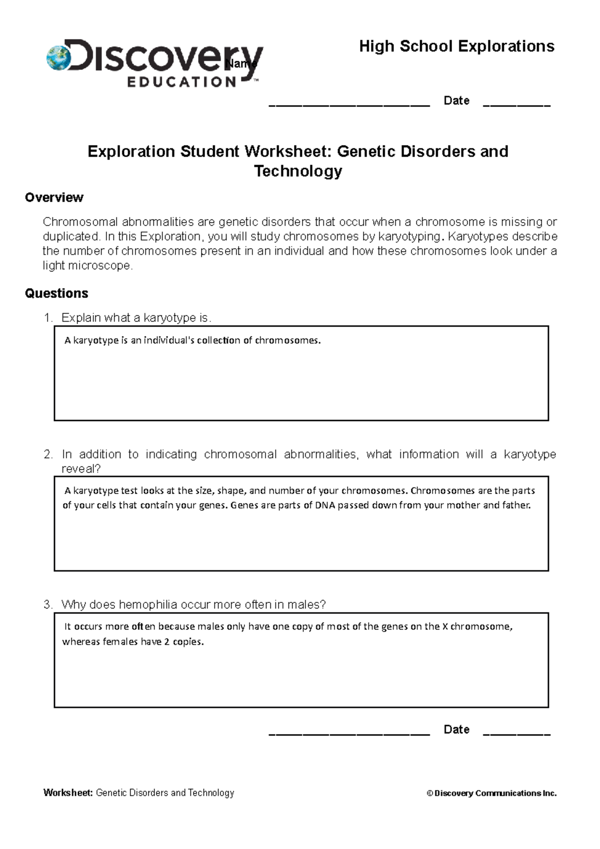 Genetic Disorders & Technology: Student Worksheet Exploration - Studocu